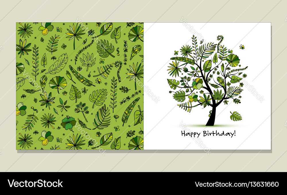 Greeting card with tropical tree design Royalty Free Vector