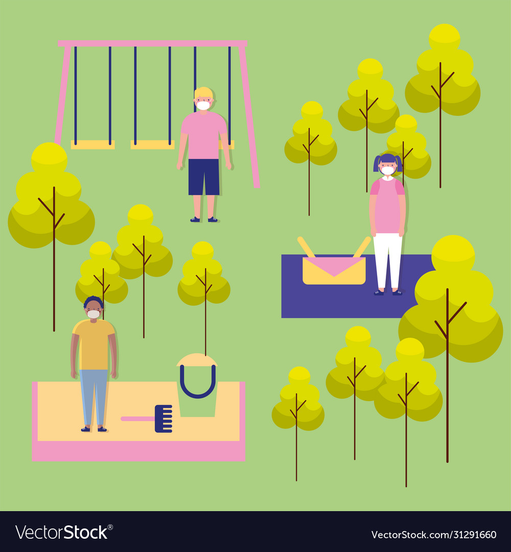 Little kids using face masks for covid19 Vector Image