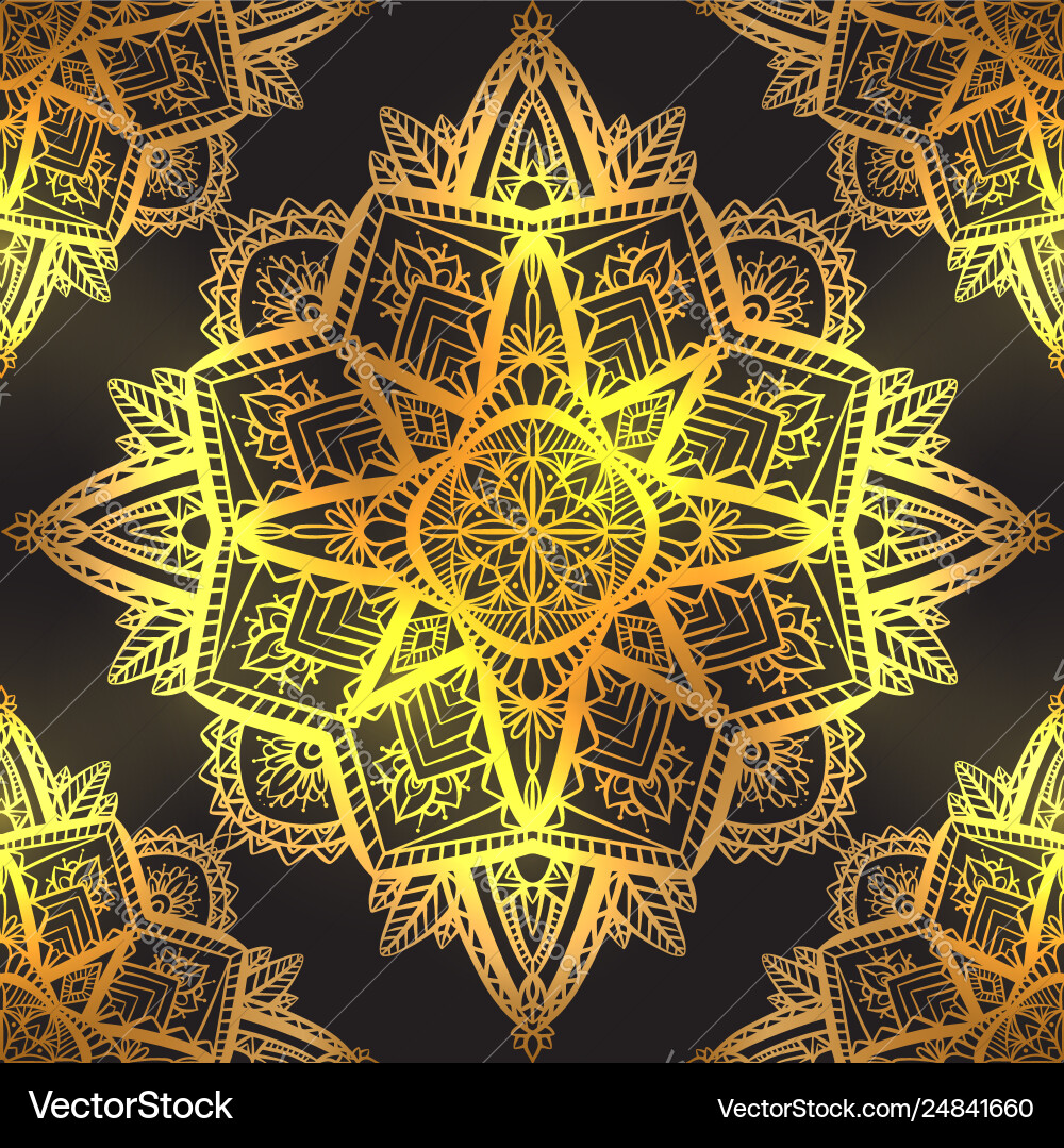 Seamless pattern luxury gold mandalas on black Vector Image