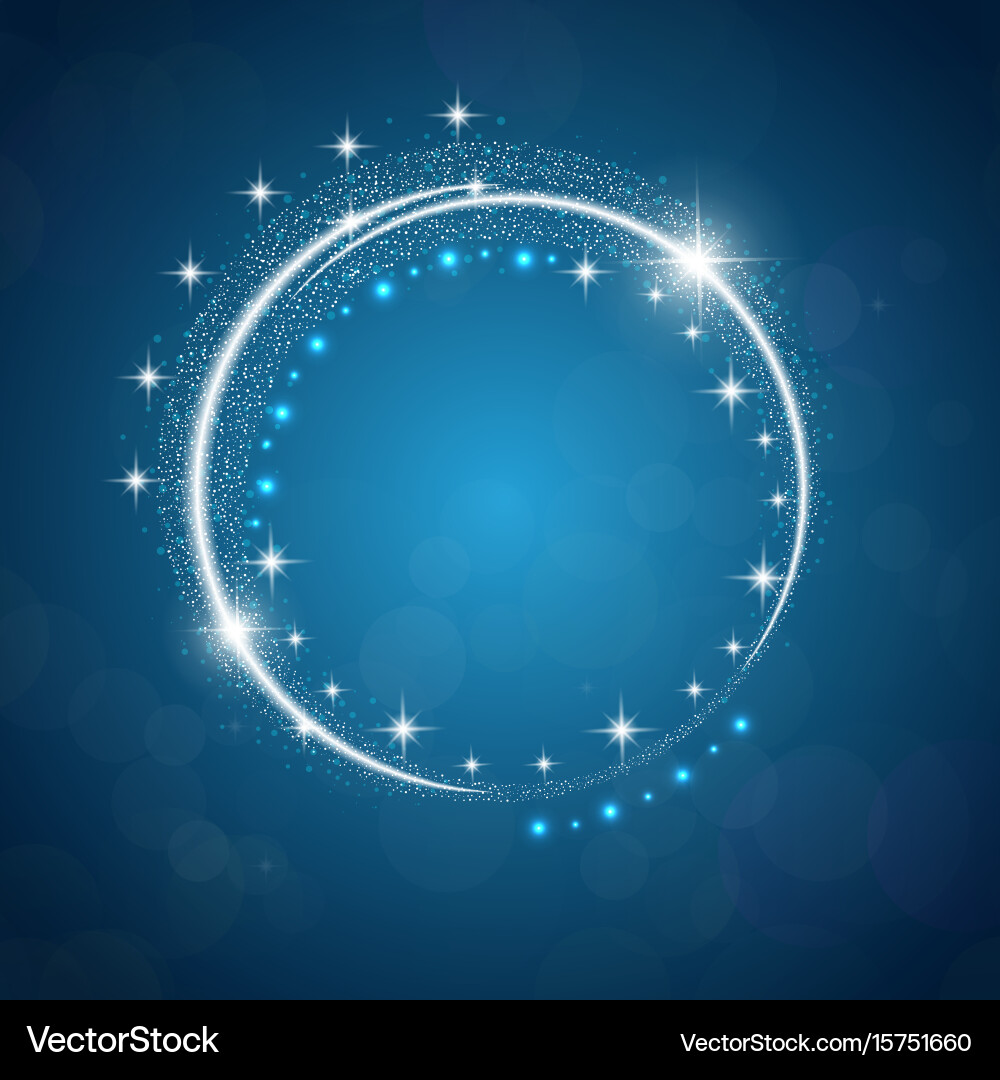 Sparkles blue background with stars round frame Vector Image
