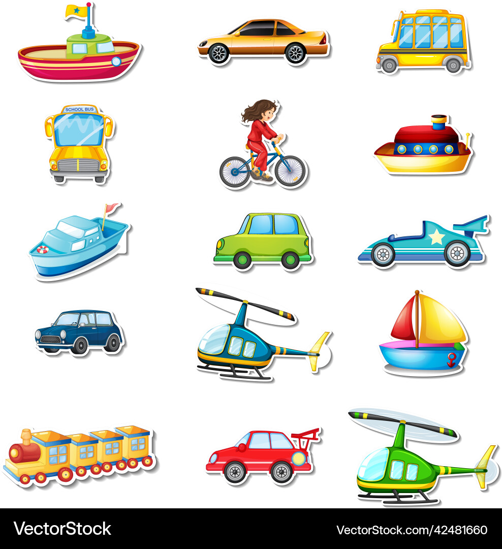 Sticker set of different vehicles Royalty Free Vector Image
