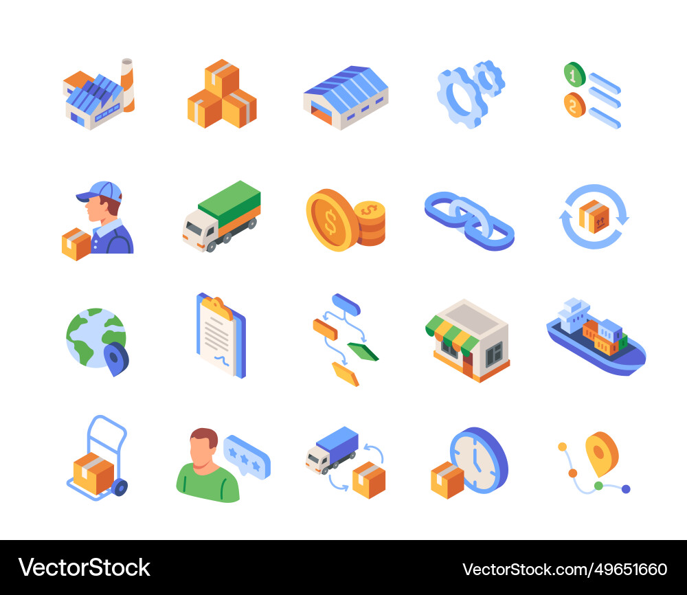 Supply chain color icons set Royalty Free Vector Image