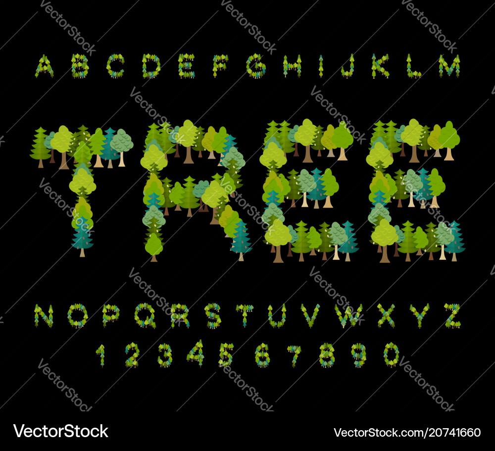 Tree font forest alphabet letter from tree nature Vector Image
