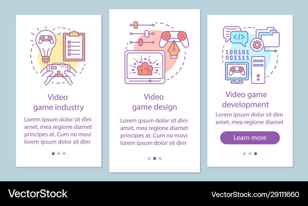 Video game industry onboarding mobile app page Vector Image
