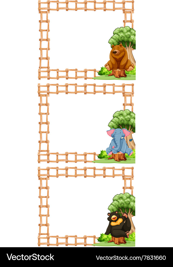 Wooden frame design with wild animals Royalty Free Vector