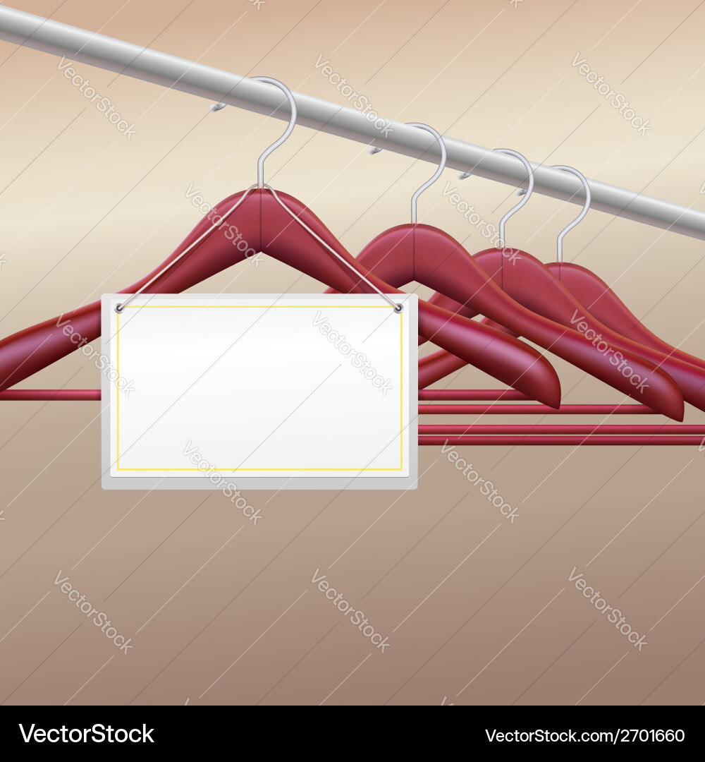 Wooden hangers with label Royalty Free Vector Image