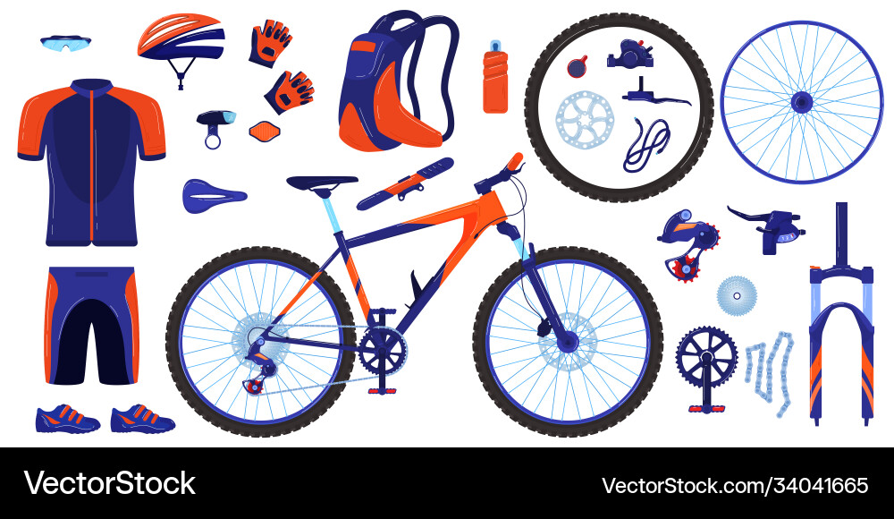 Bike bicycle set cartoon flat Royalty Free Vector Image