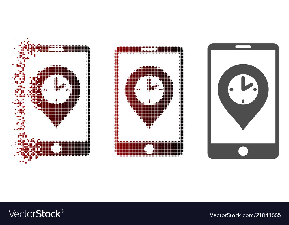 Broken pixel halftone mobile time pointer icon Vector Image Broken pixel halftone mobile time pointer icon Vector Image