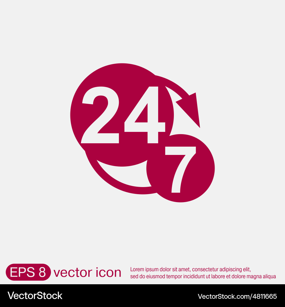 Character 24 7 open 24 hours a day and 7 days Vector Image