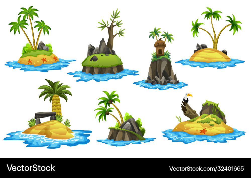 Collection tropical islands tropical coast Vector Image