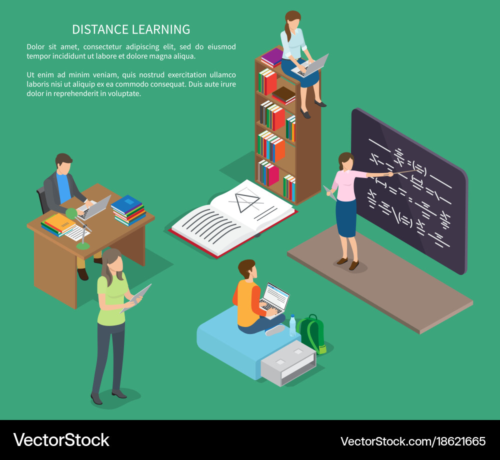 Distance learning of people web banner Royalty Free Vector