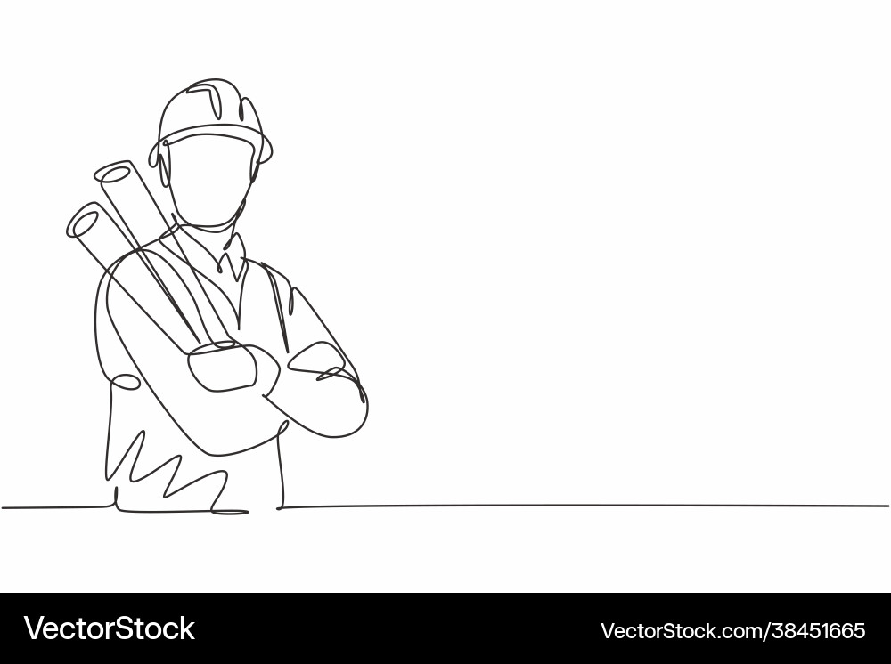 Single one line drawing young male architect Vector Image