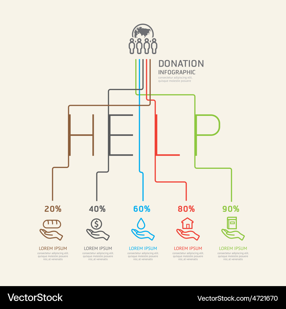 Flat linear infographic charity and donation Vector Image
