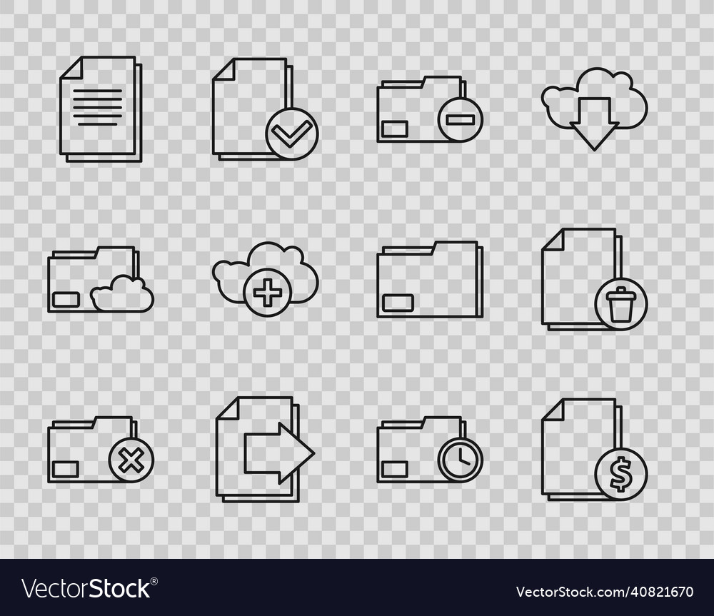 Set line delete folder finance document document Vector Image Set line delete folder finance document document Vector Image