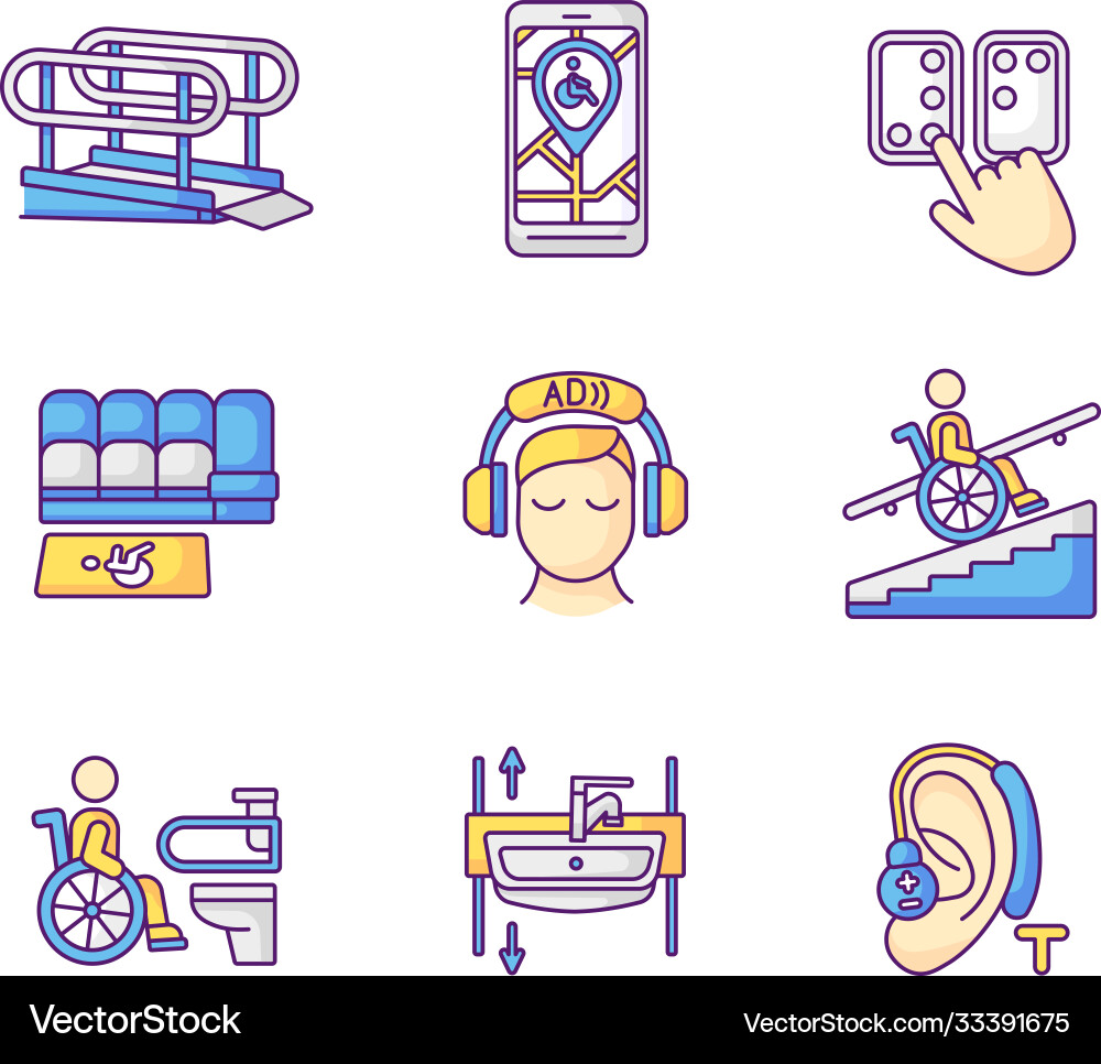 Facilities for people with disabilities rgb color Vector Image