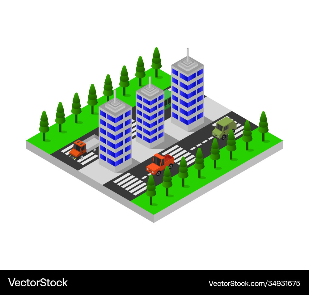 Isometric city in on white background Royalty Free Vector
