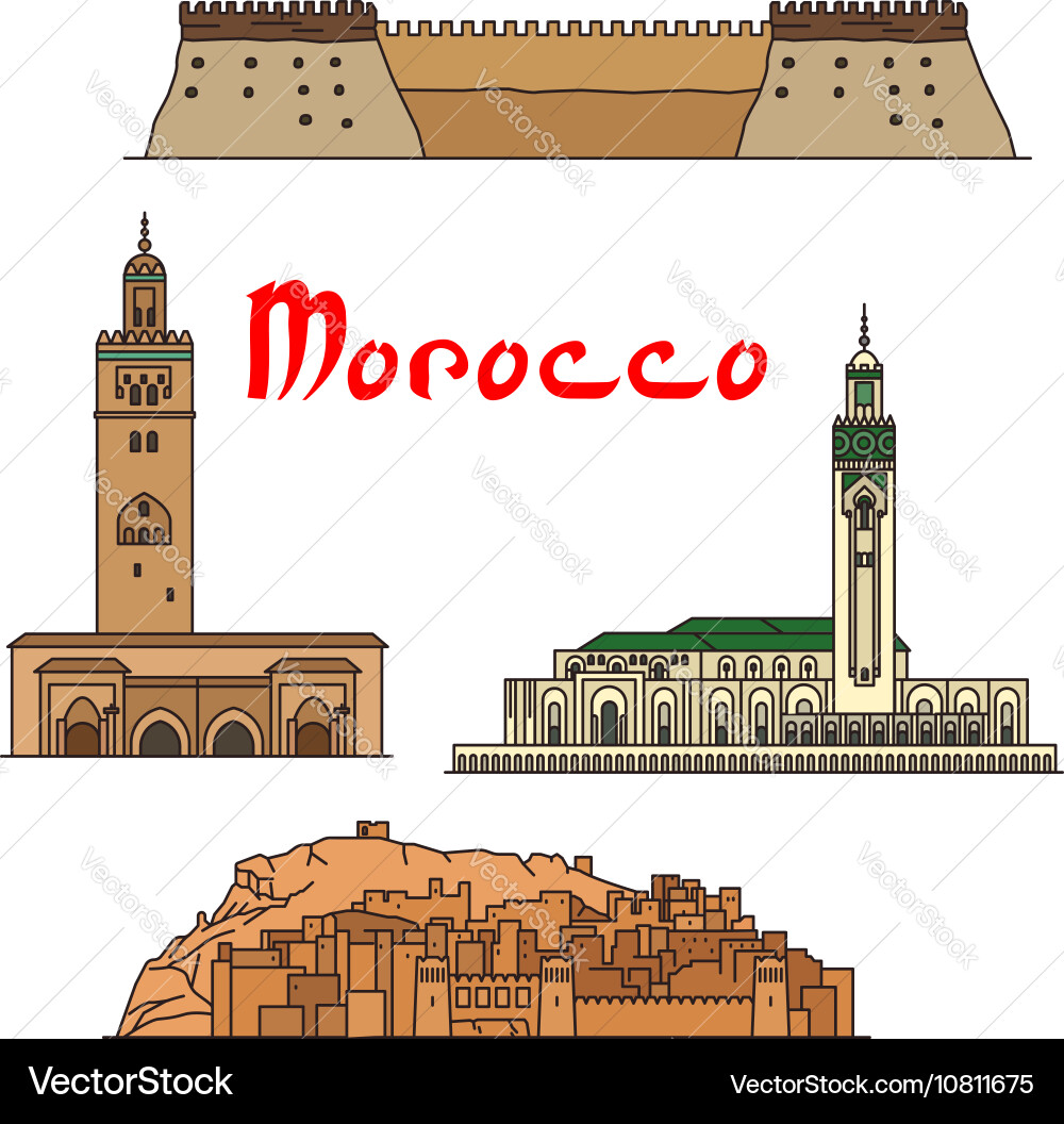 Morocco historic landmarks and sightseeings Vector Image