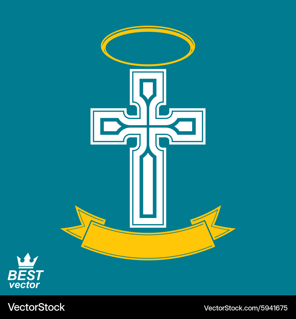 Religious cross emblem with nimbus and decorative Vector Image