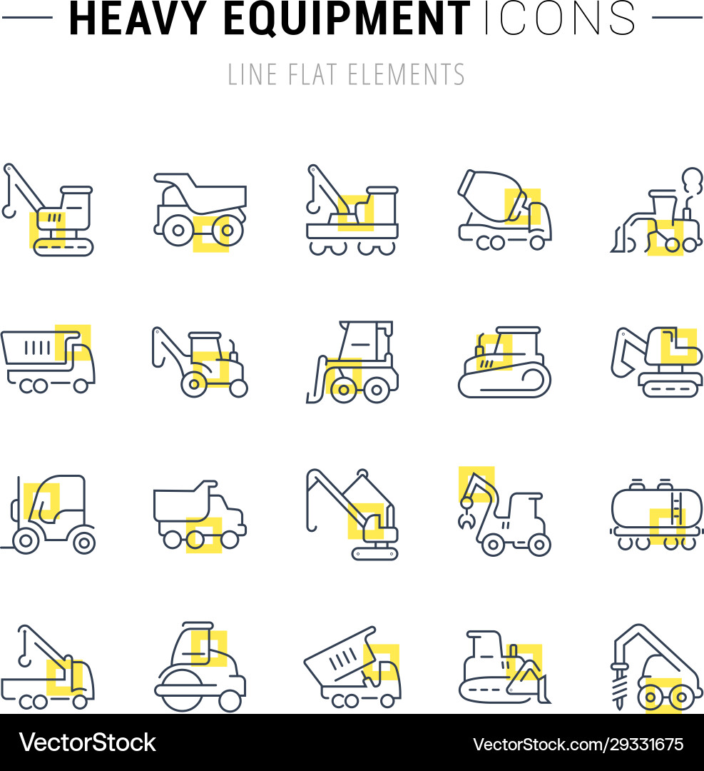 Set line icons heavy equipment Royalty Free Vector Image