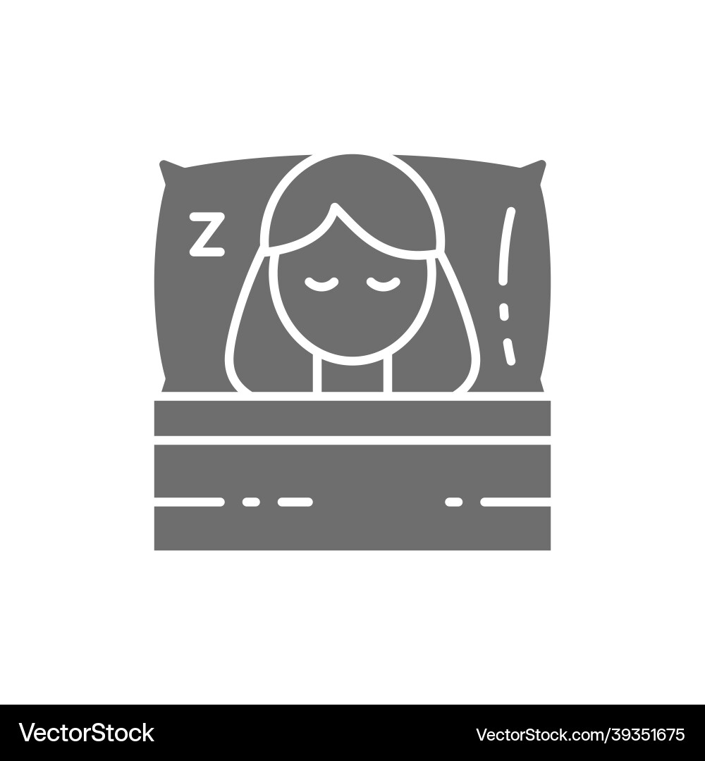 Sleeping girl on bed grey icon Royalty Free Vector Image