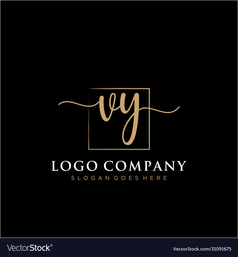 Vy initial handwriting logo with rectangle Vector Image
