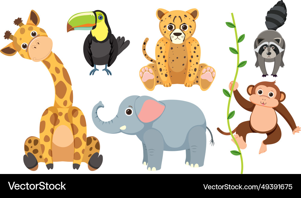 Wild animals in simple cartoon style Royalty Free Vector