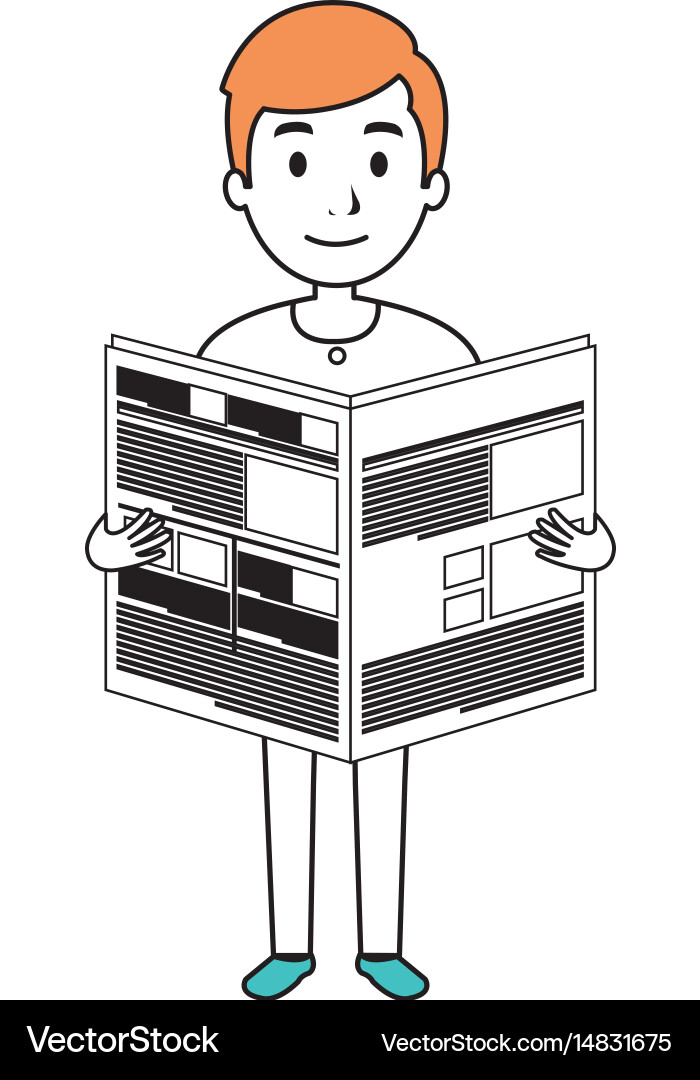 Young man reading newspaper avatar character Vector Image
