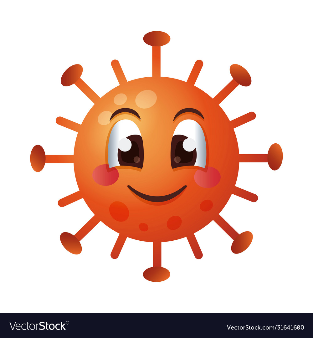Covid19 particle happy emoticon character Vector Image