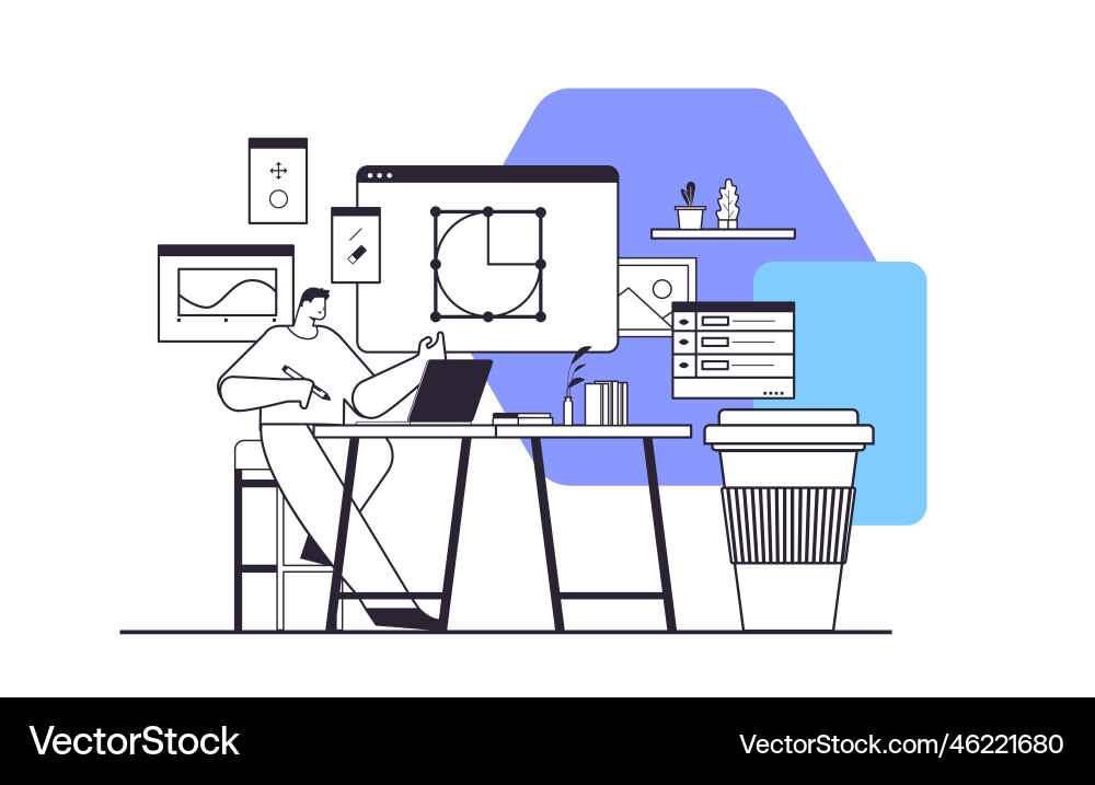 Designer drawing with pen in graphic editor man Vector Image