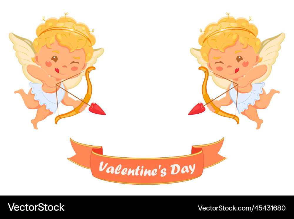 Flying cupids with bow and arrows for valentine Vector Image