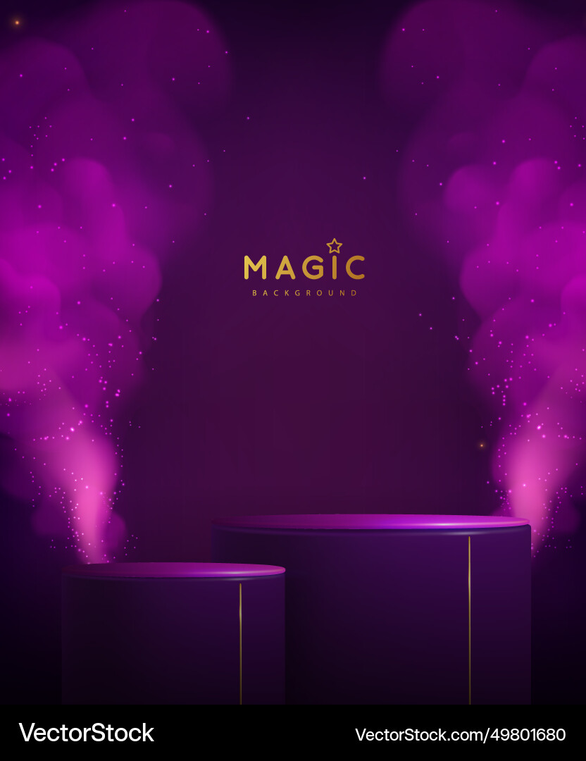 Magic violet showcase with 3d podium and steam Vector Image