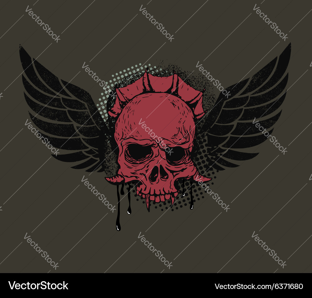 Monster head with wings on grunge background Vector Image