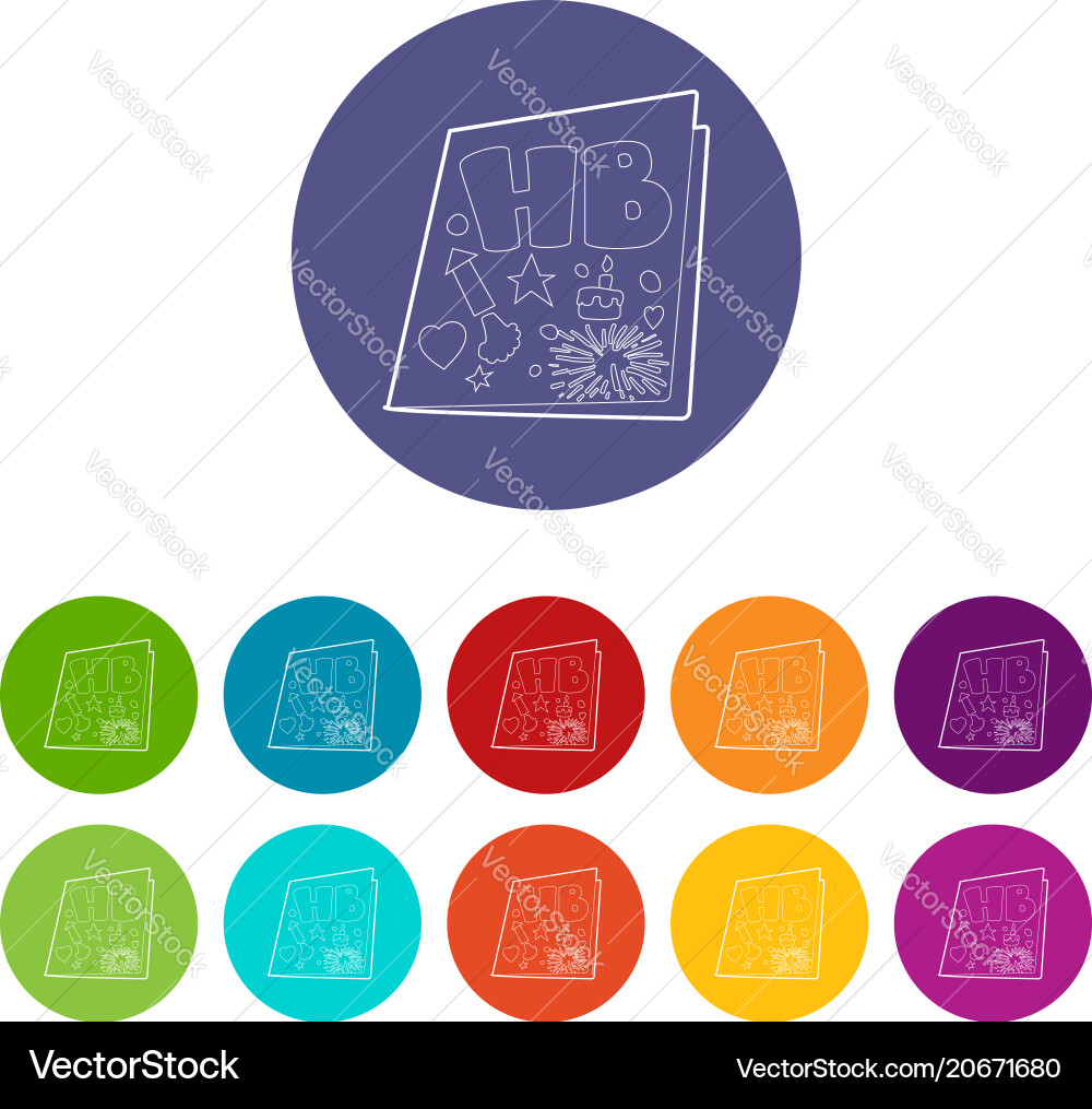 Postcard icons set color Royalty Free Vector Image