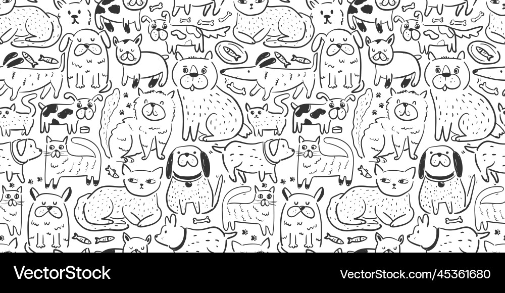 Print with doodle cats and dogs Royalty Free Vector Image