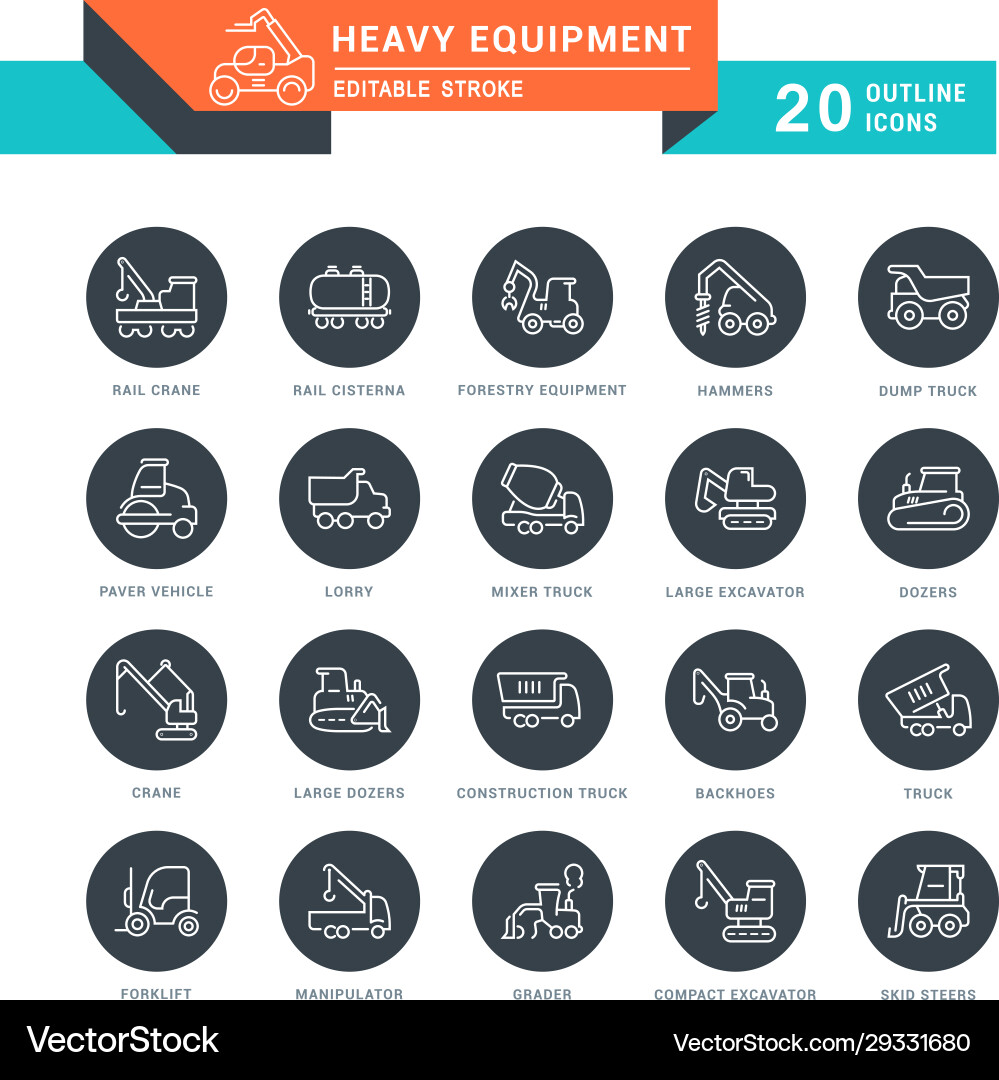 Set line icons heavy equipment Royalty Free Vector Image