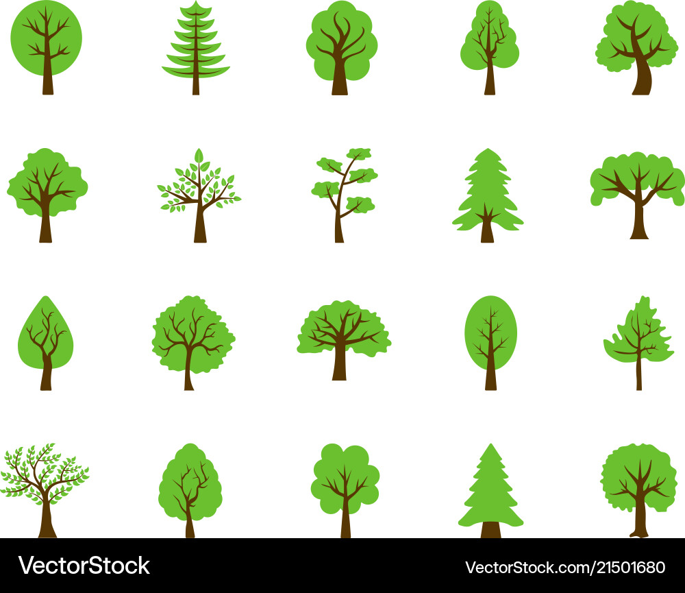 Set of trees flat icons Royalty Free Vector Image