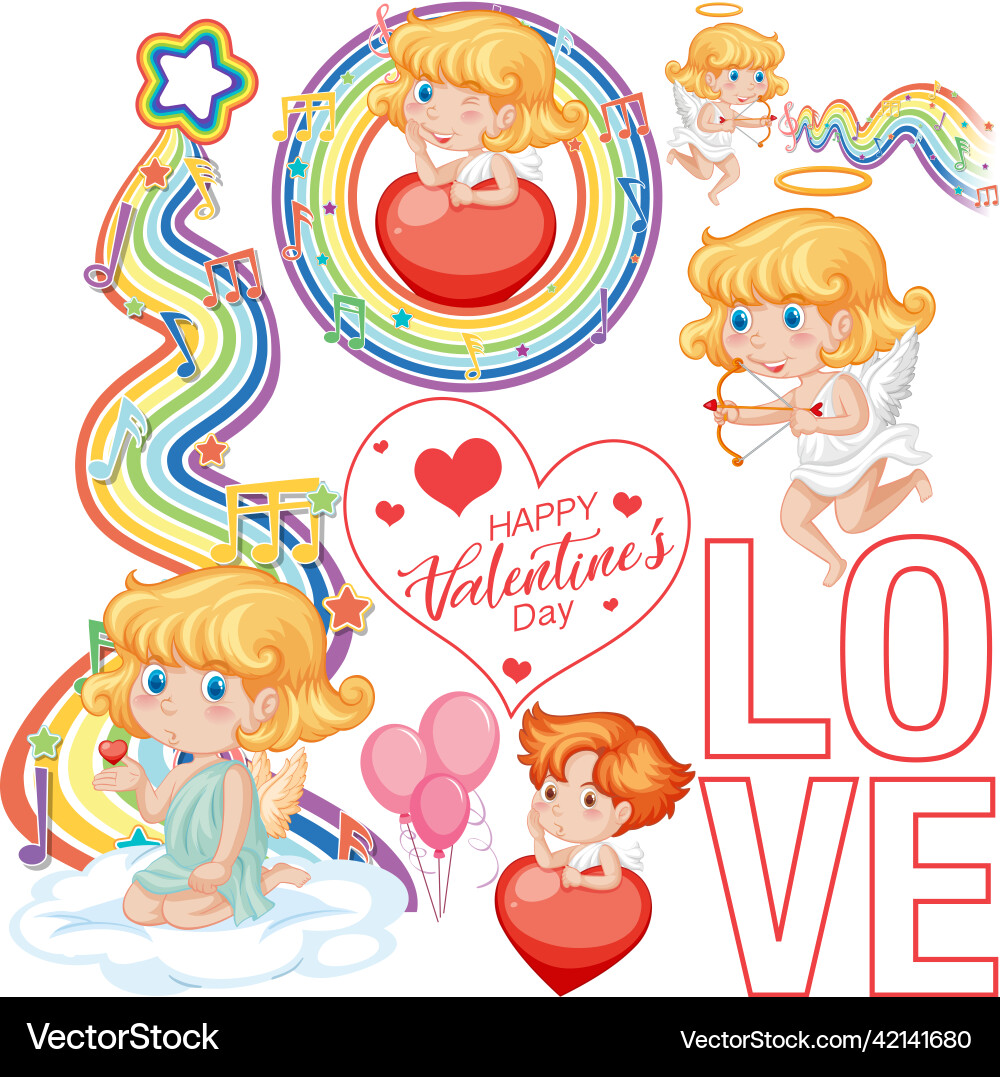 Valentine theme with cupid and rainbow Royalty Free Vector