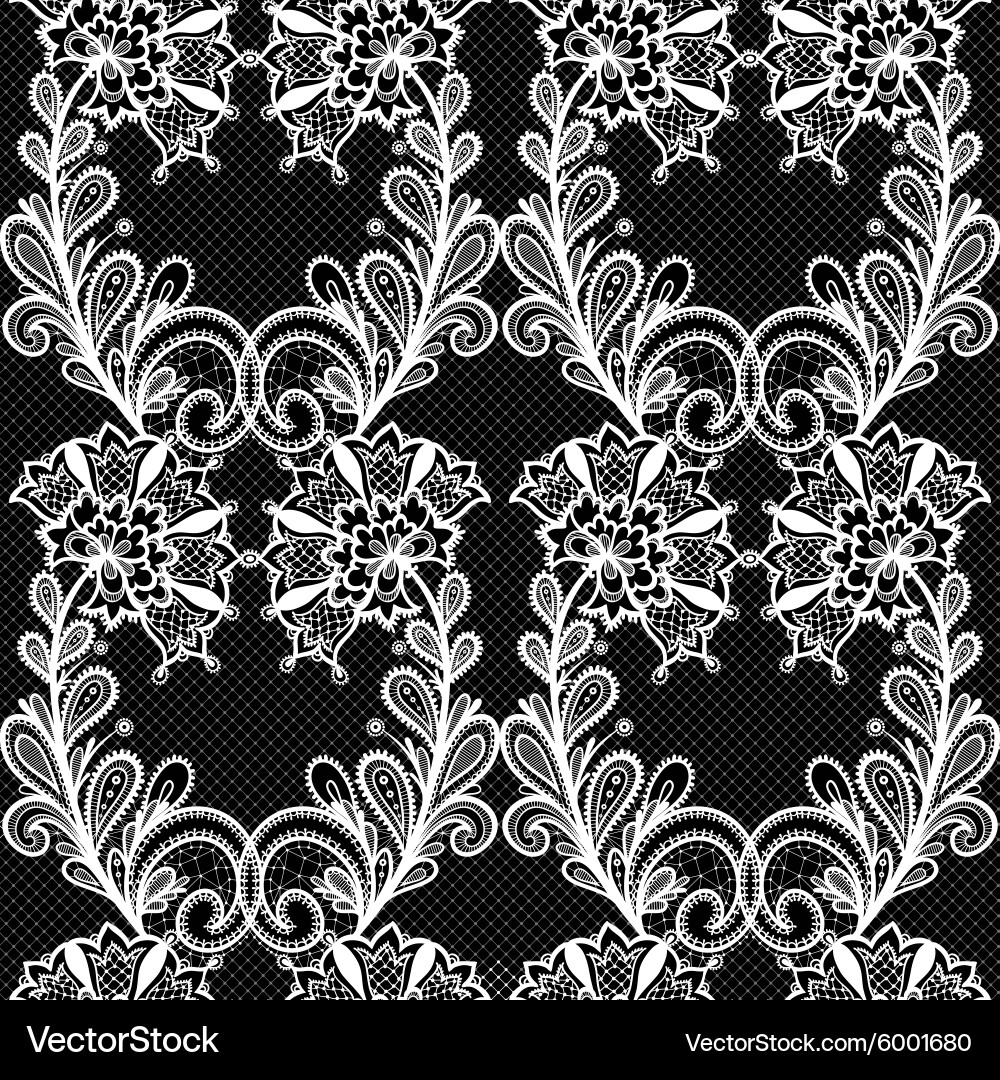White lace seamless pattern on black background Vector Image