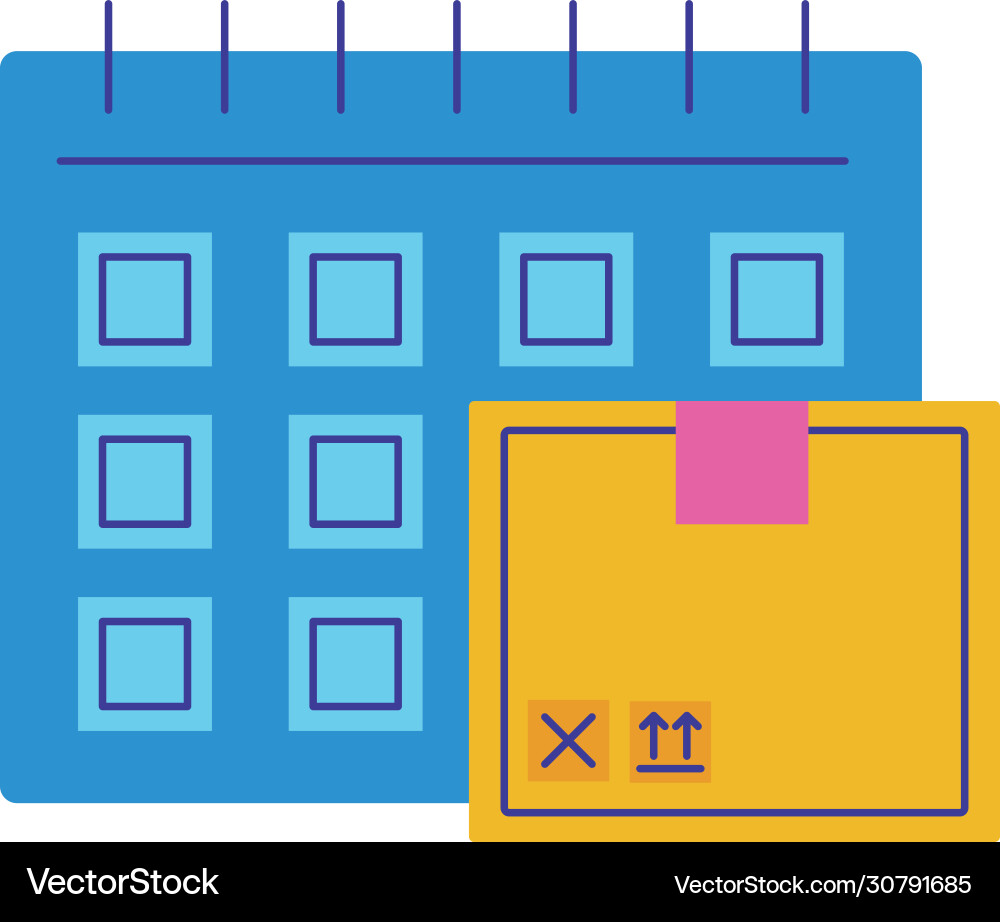 Box carton with calendar delivery service flat Vector Image