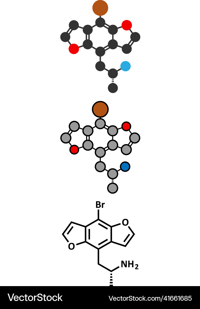 Bromo-dragonfly hallucinogenic drug molecule Vector Image