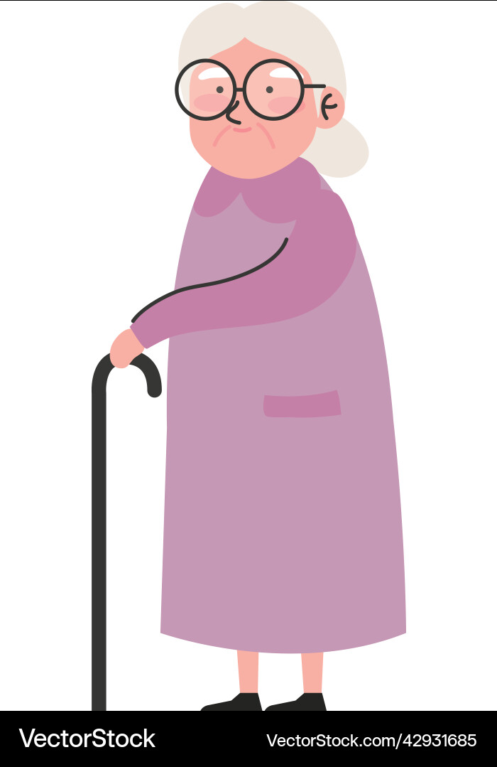 Grandmother standing with cane Royalty Free Vector Image