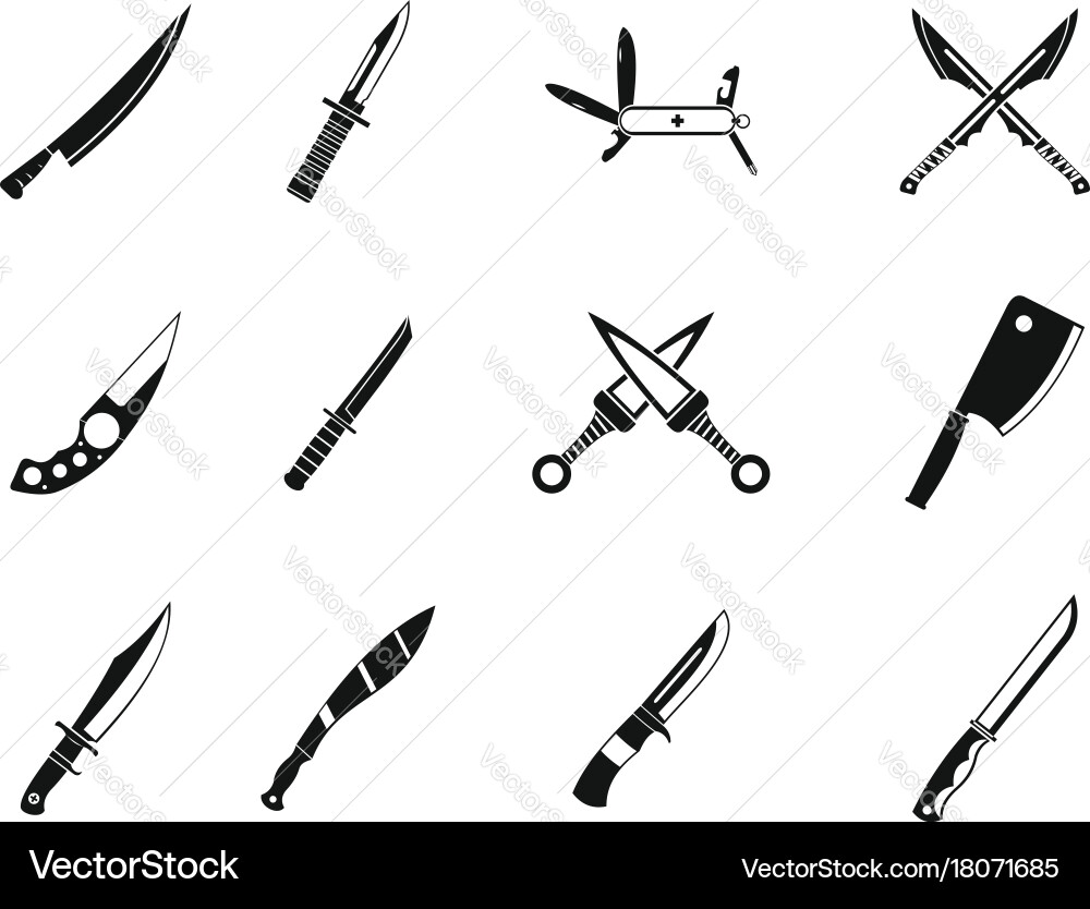 Knife icon set simple style Royalty Free Vector Image