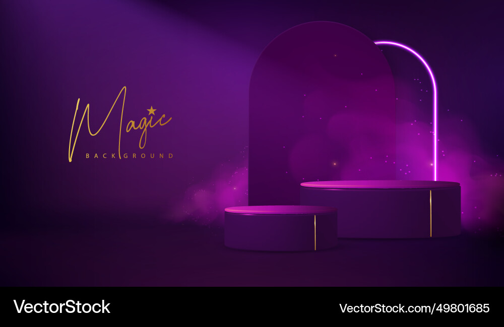 Magic violet showcase with 3d podium and steam Vector Image