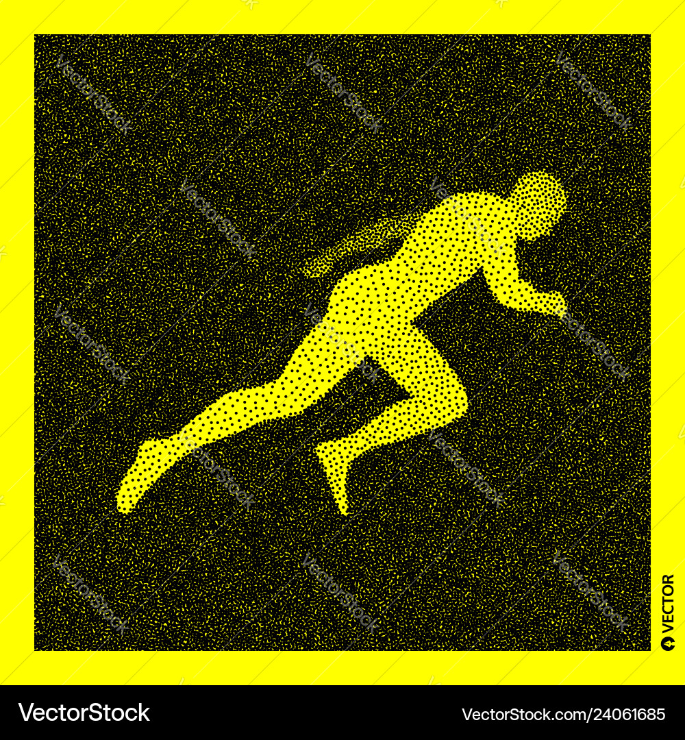 Running man 3d human body model black yellow grid Vector Image