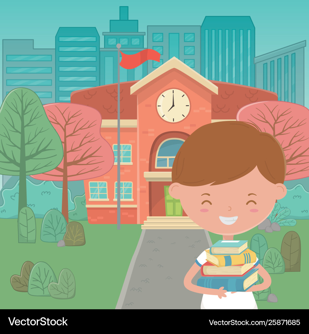 School building and boy cartoon design Royalty Free Vector