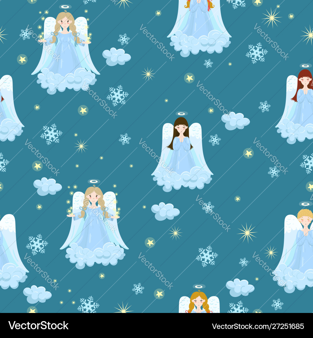 Seamless texture with angels stars snowflakes Vector Image