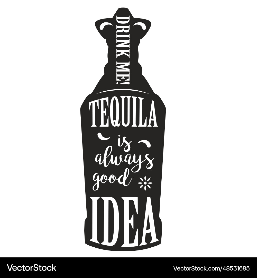 Tequila bottle silhouette monochrome sticker Vector Image