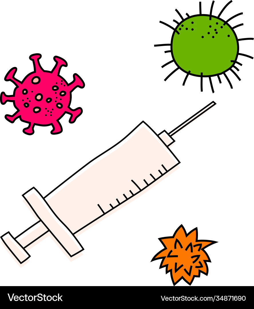 Cute virus preventive vaccine injection Royalty Free Vector