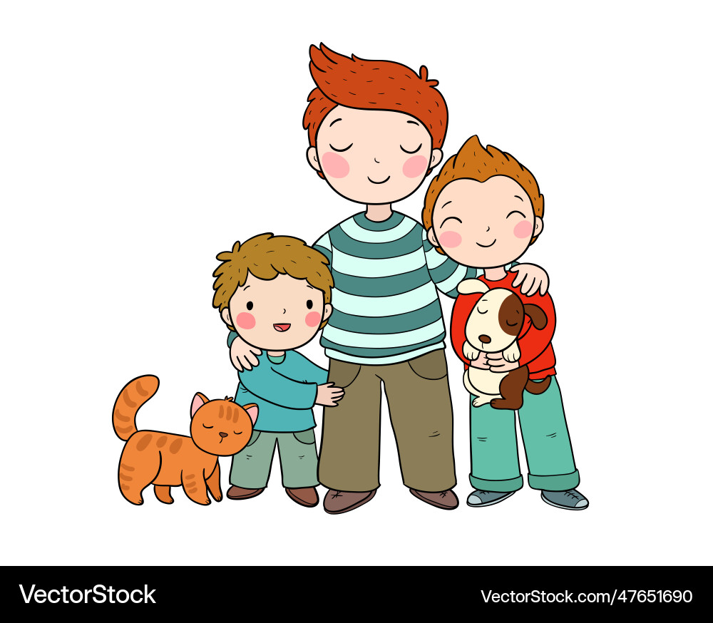 Dad and sons three brothers three friends Vector Image