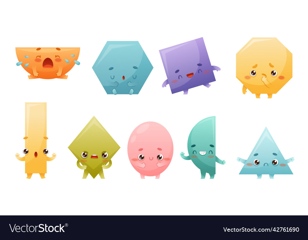 Geometric shape character with different face Vector Image